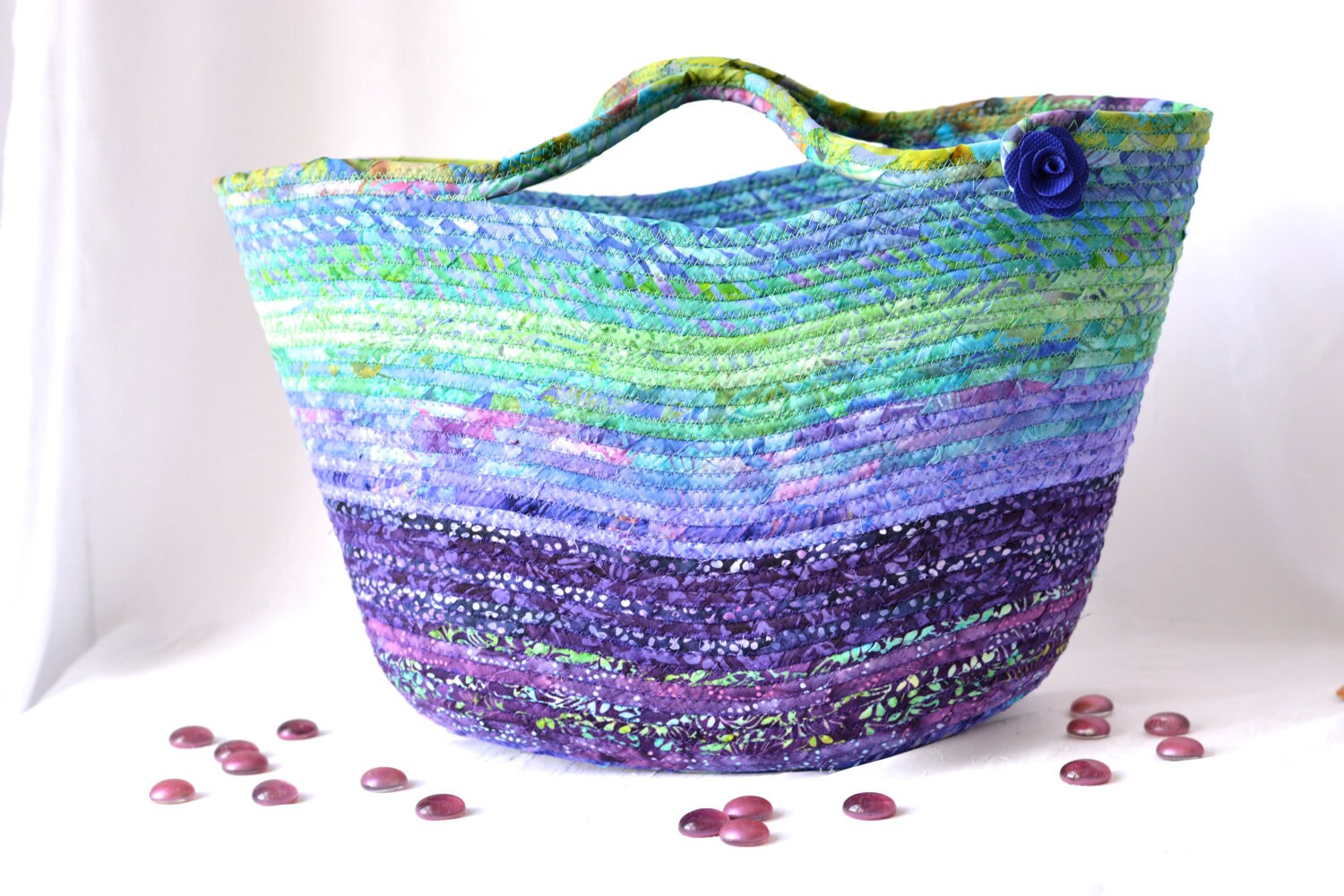 Purple Moses Basket, Handmade Batik Fiber Basket, Lovely Jade and ...