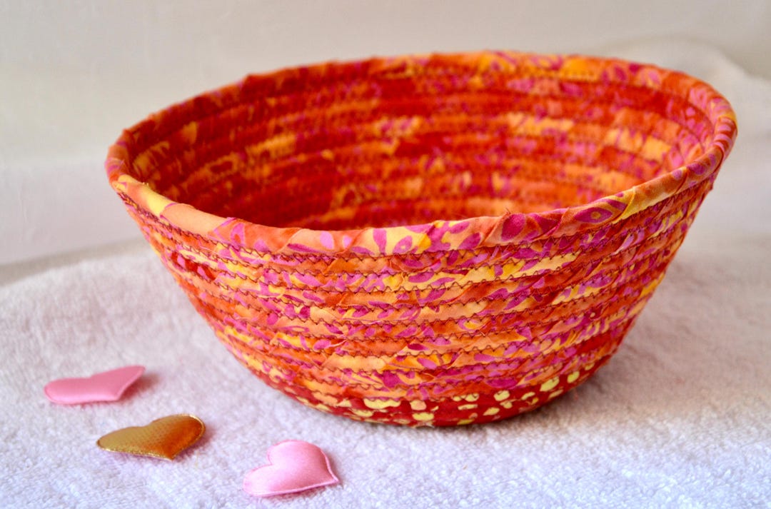 Artisan Batik Bowl, Rustic Candy Basket, Handmade Key Bowl, Pink ...