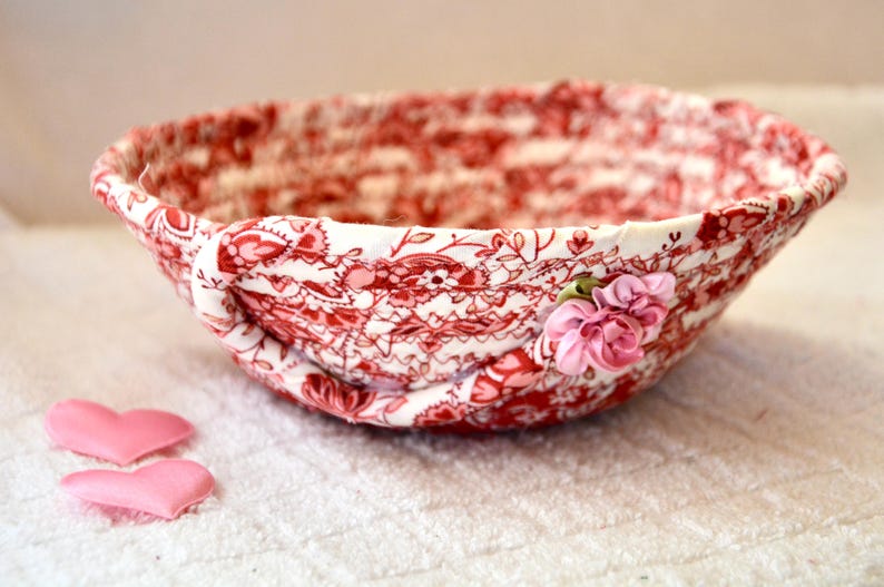 Handmade Shabby Chic Mauve Basket: Pink Rose Fabric Ring Dish, Candy ...