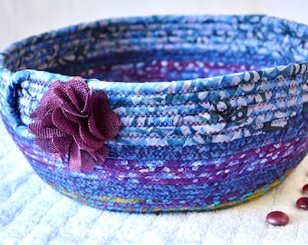 Turquoise Batik Fabric Basket, Handmade Quilted Bowl, Beautiful Textile ...