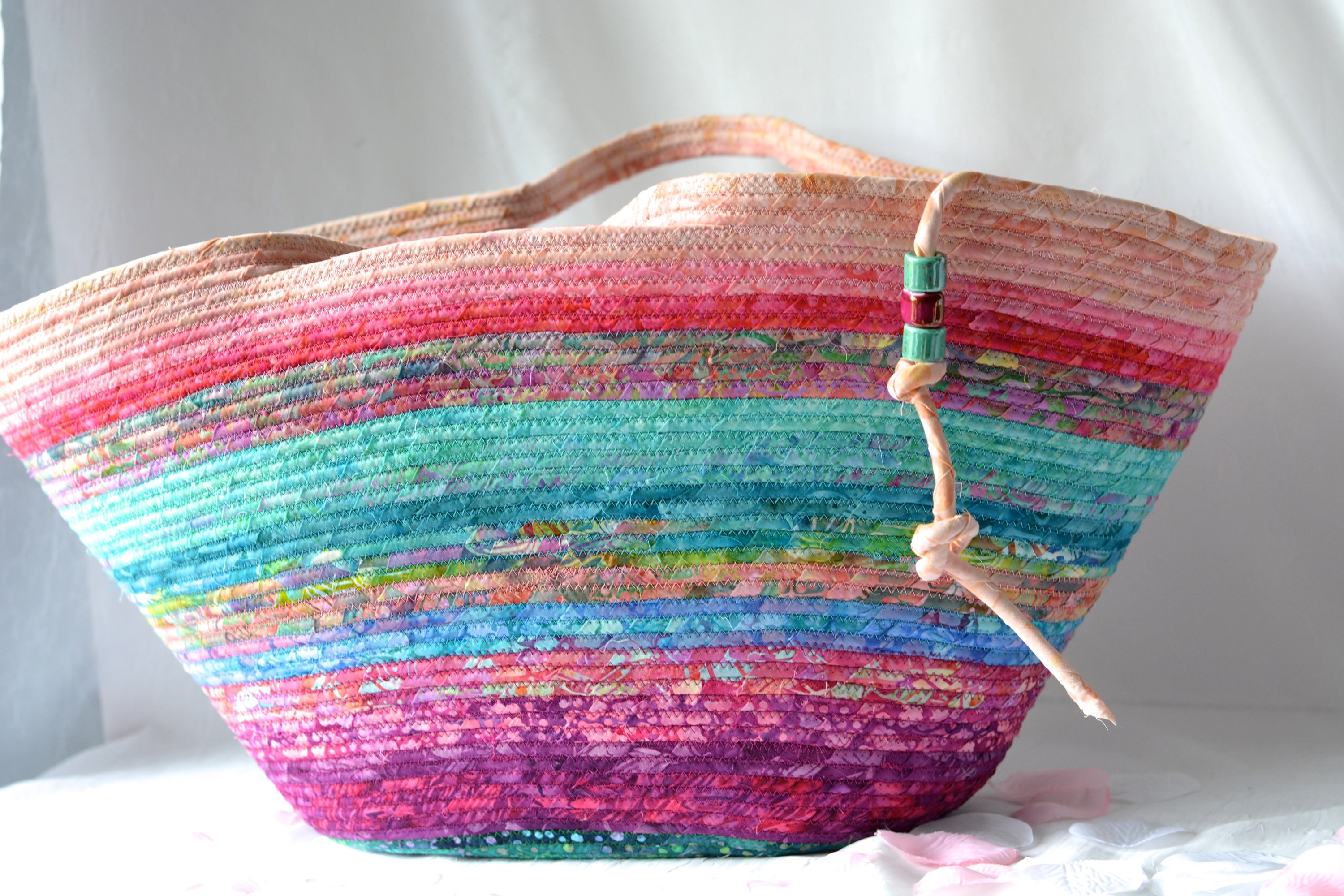 Textile Art Basket, Batik Tote Bag, Handmade Quilted Decor, Cottage ...