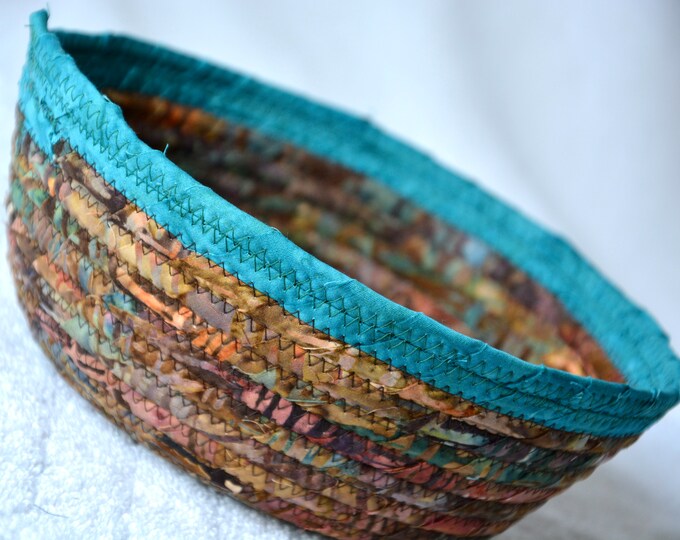 Turquoise Batik Fabric Basket, Handmade Quilted Bowl, Beautiful Textile ...