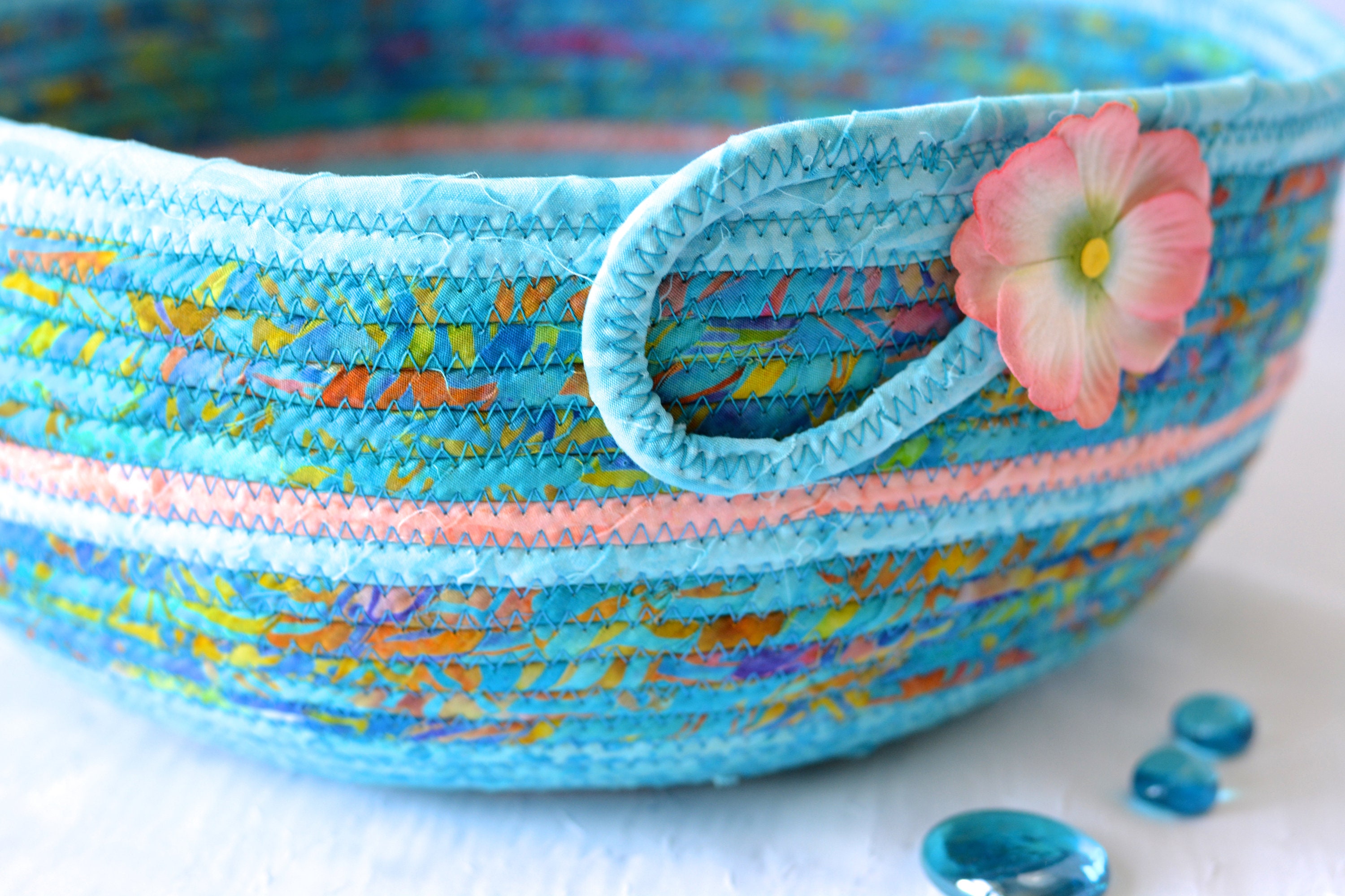 Tropical Blue Basket, Handmade Picnic Basket, Caribbean Batik Bowl ...