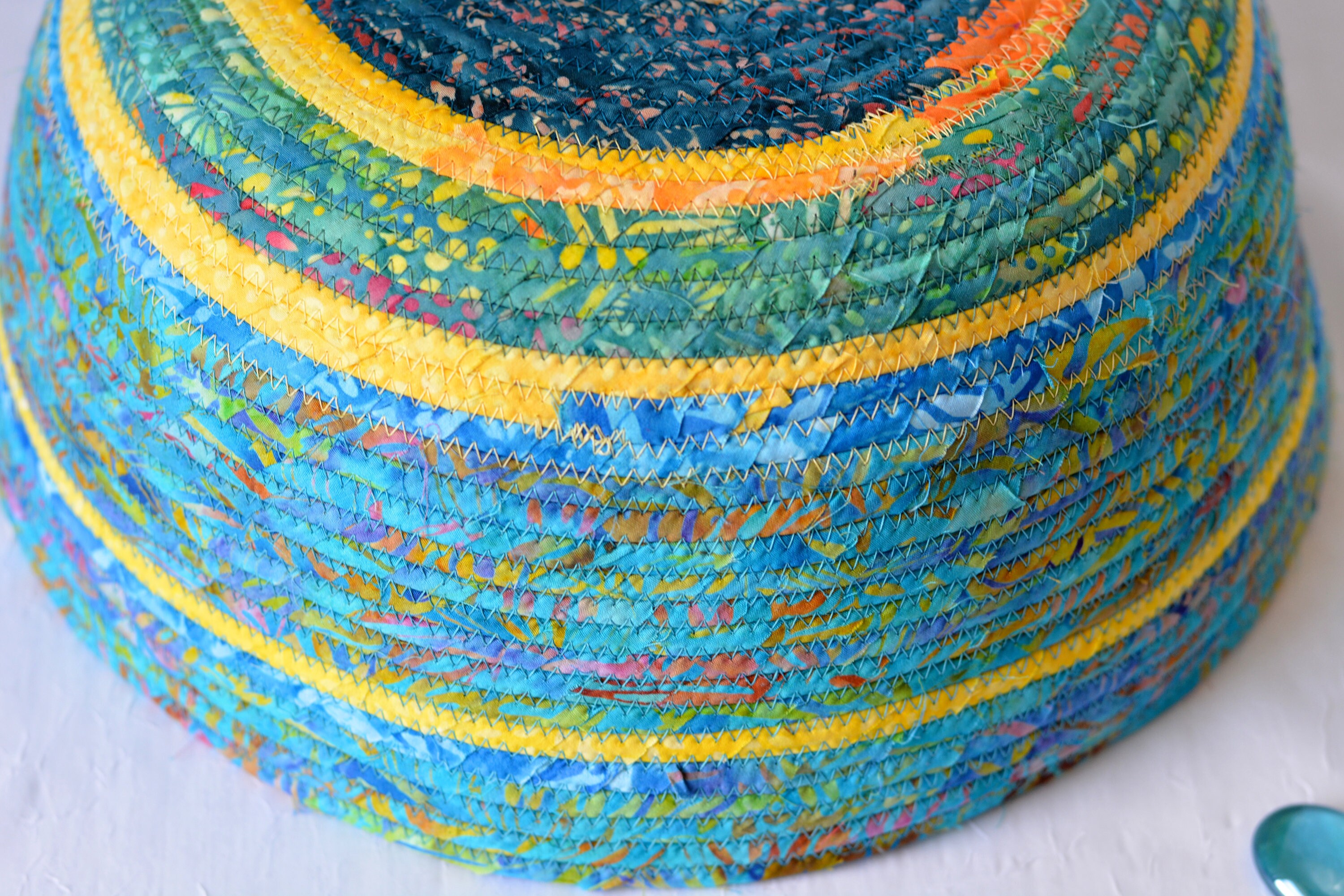 Tropical Batik Basket, Handmade Coiled Basket, Caribbean Fruit Bowl ...