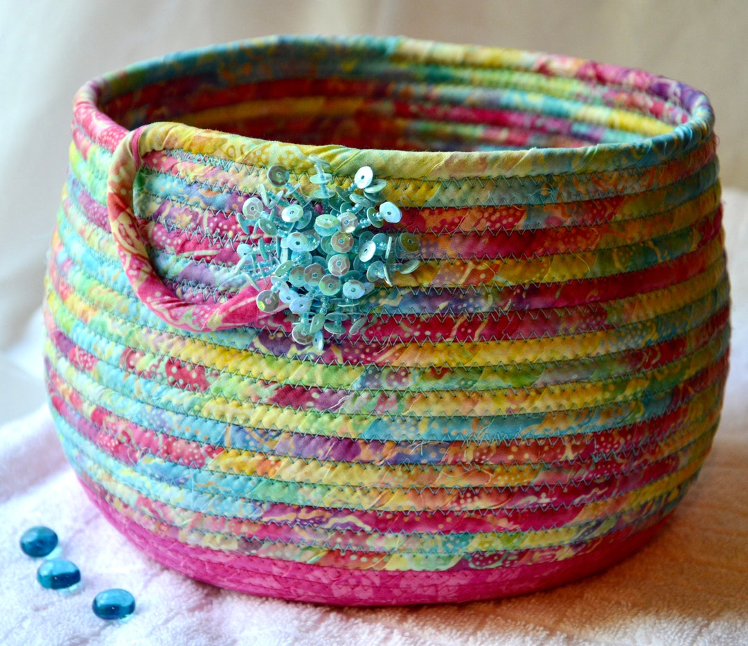 Aqua Batik Basket, Tropical Pink Basket, Handmade Batik Fabric Basket ...