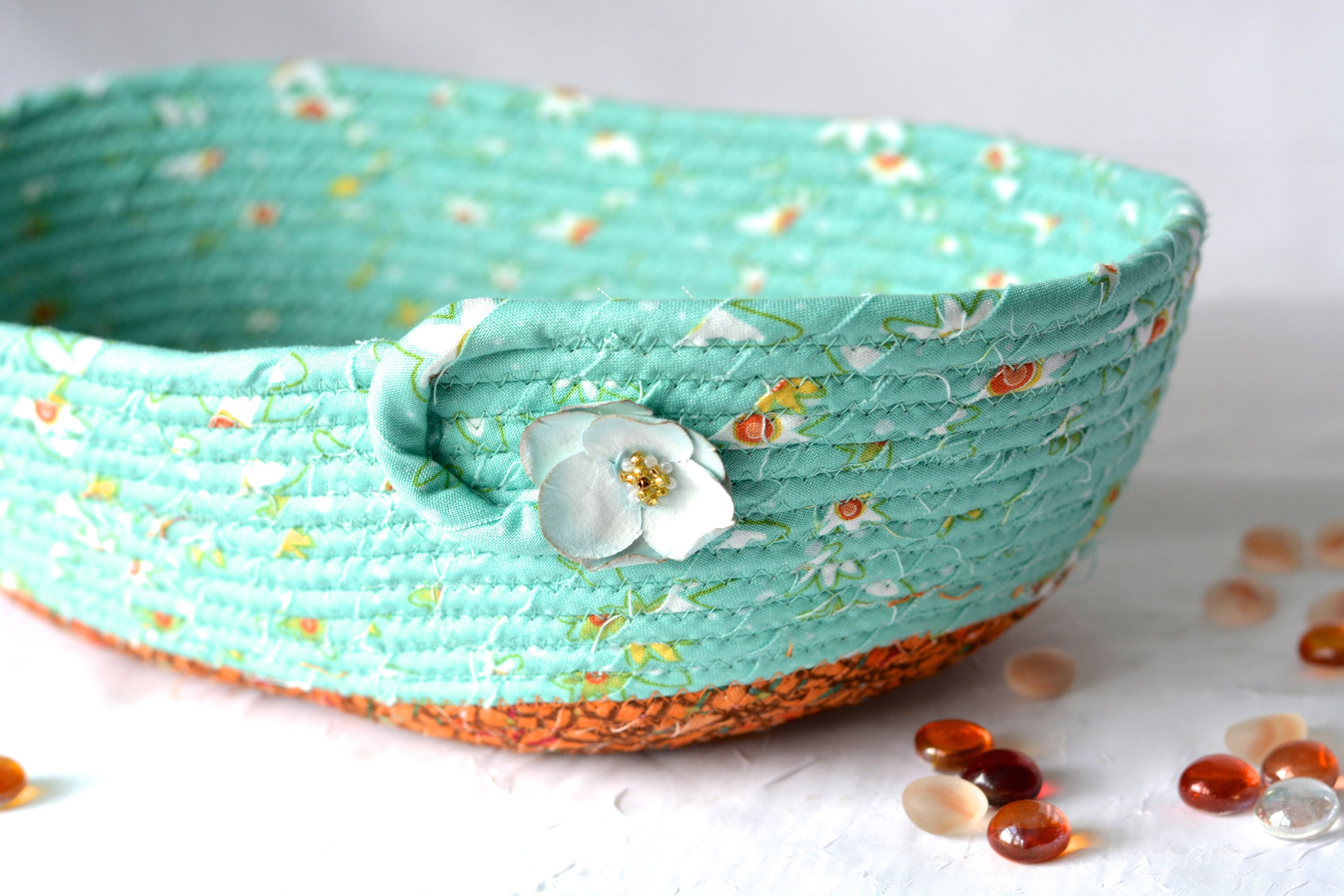 Remote Control Basket, Handmade Quilted Turquoise Basket, Modern Key ...