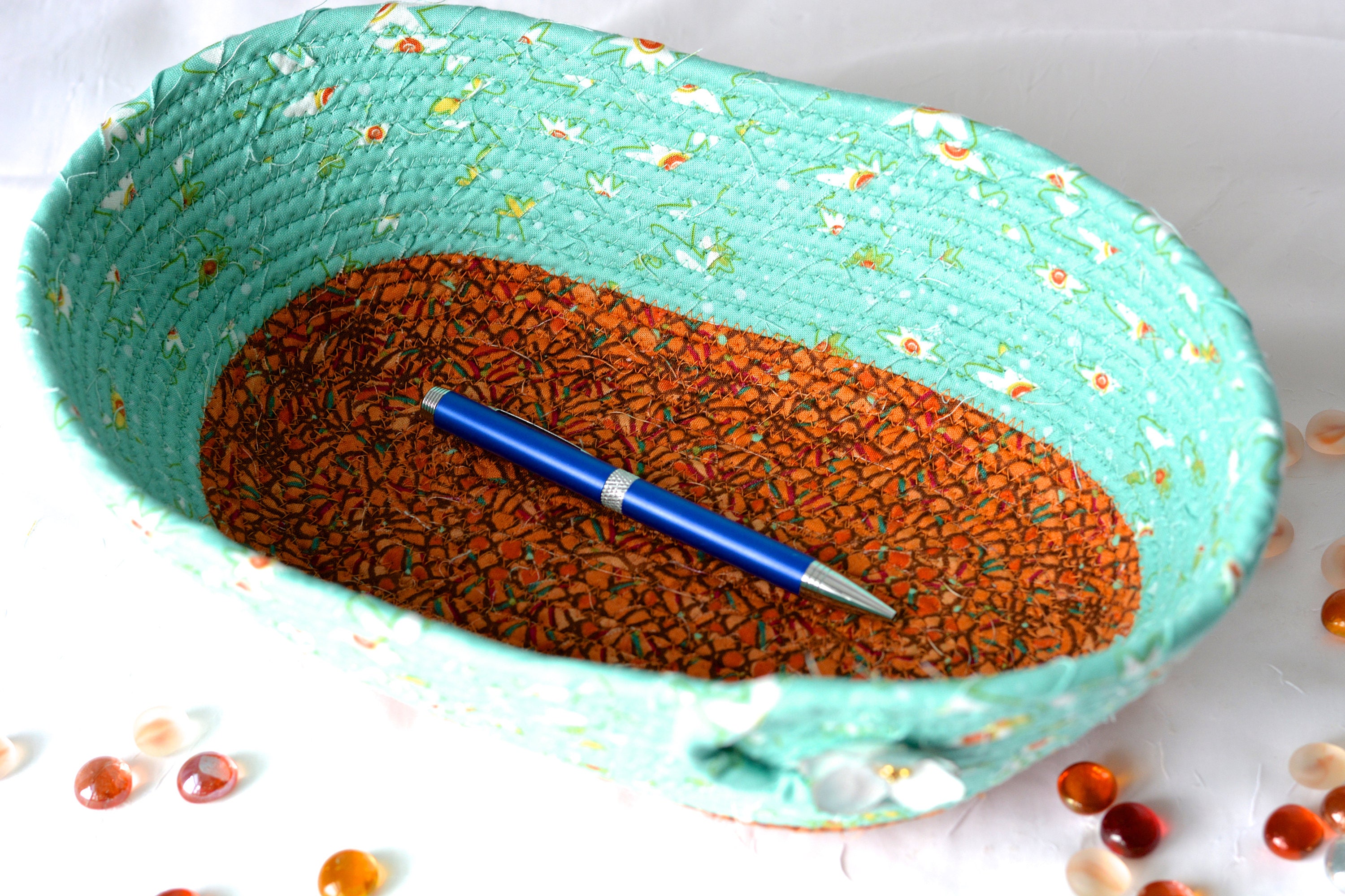 Remote Control Basket, Handmade Quilted Turquoise Basket, Modern Key ...