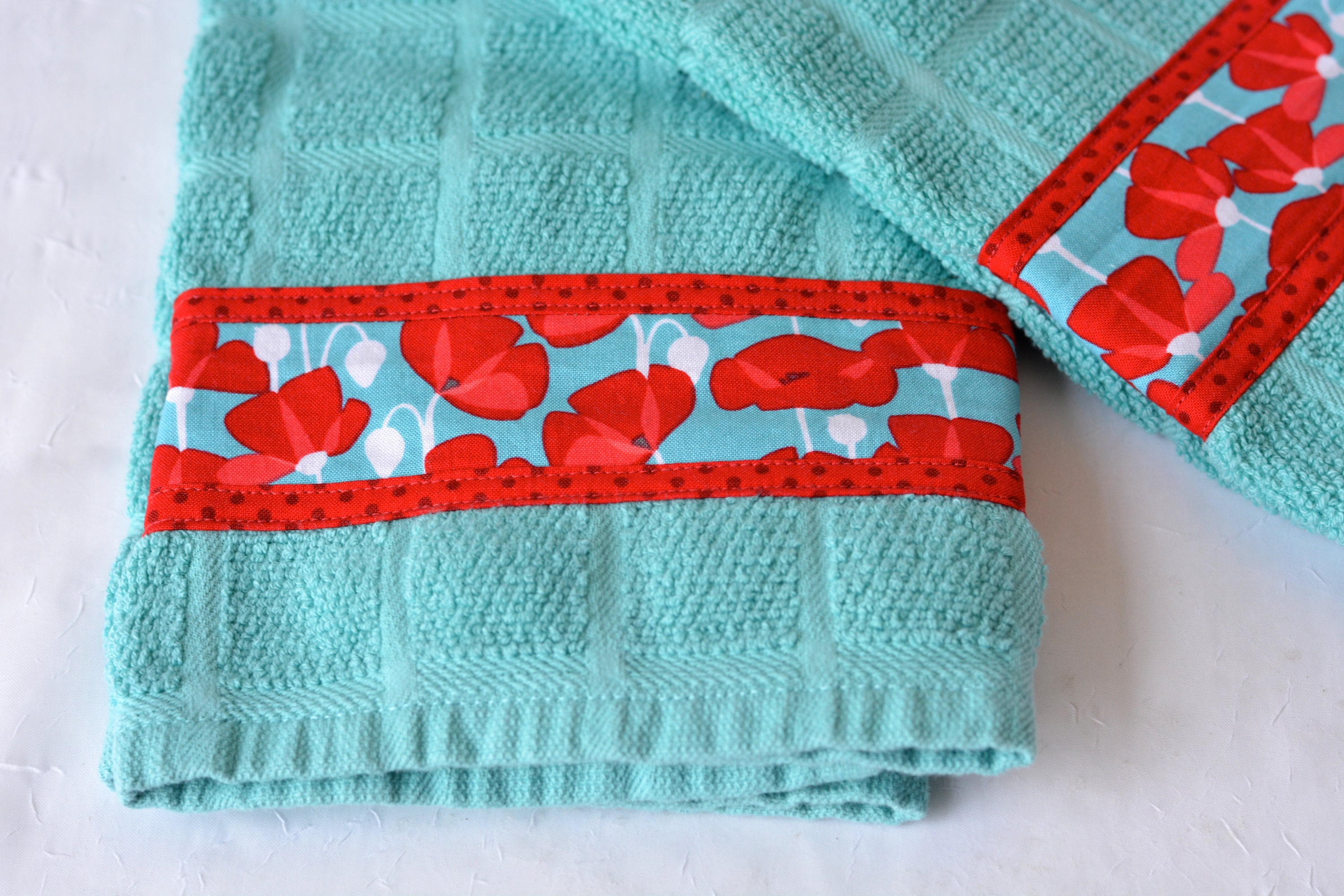 Turquoise Kitchen Decor, 2 Hand Decorated Towels, Set of Two Cotton ...