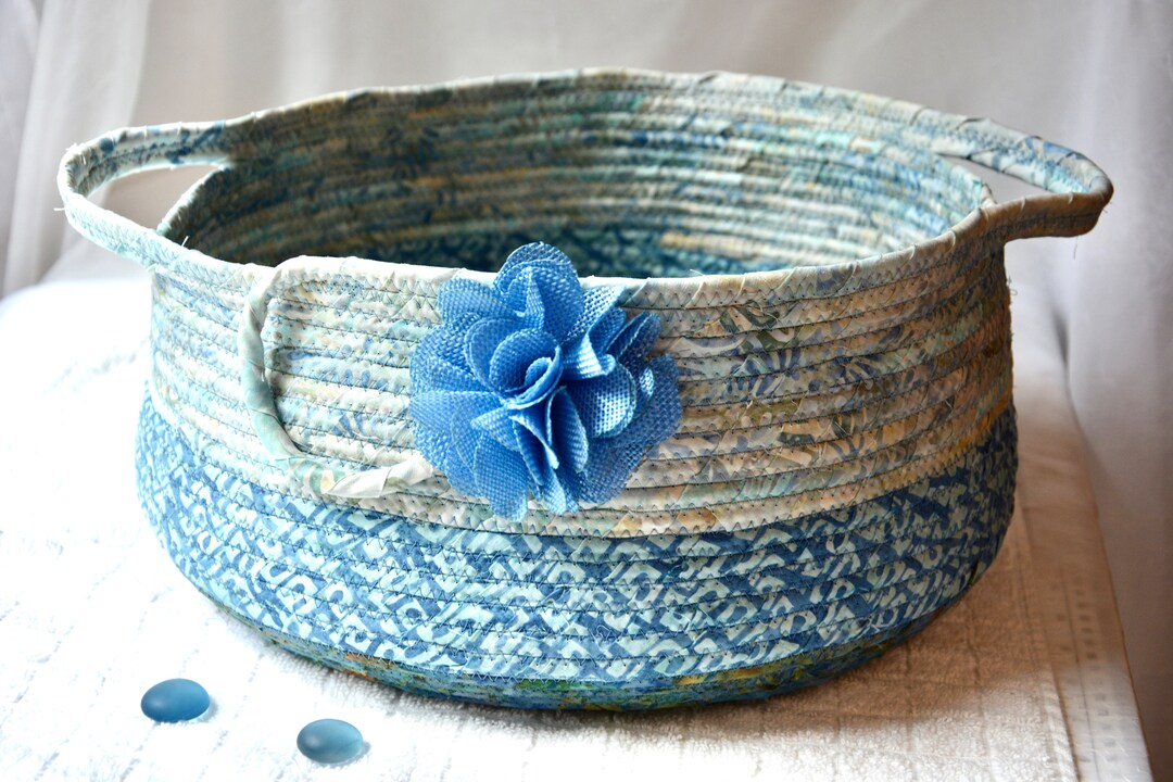 Blue Batik Basket, Beautiful Aqua Storage Container, Handmade Fabric ...
