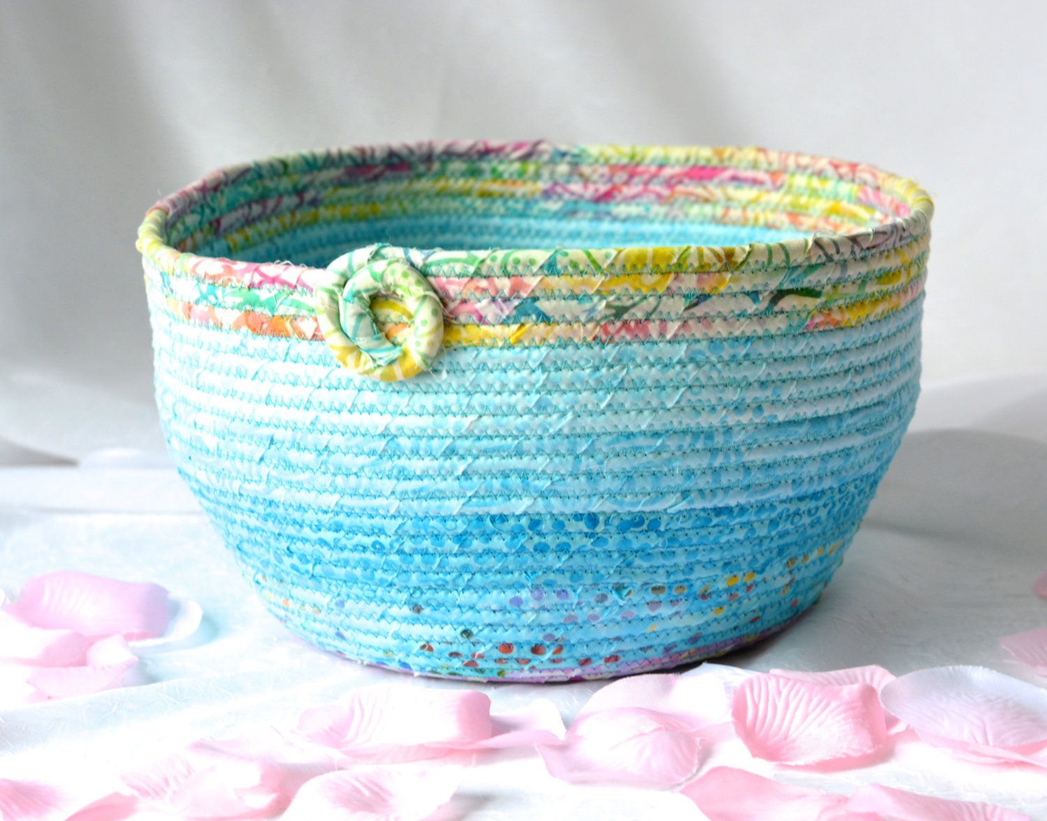 Turquoise Picnic Basket, SALe.. Handmade Caribbean Blue Batik Bowl ...