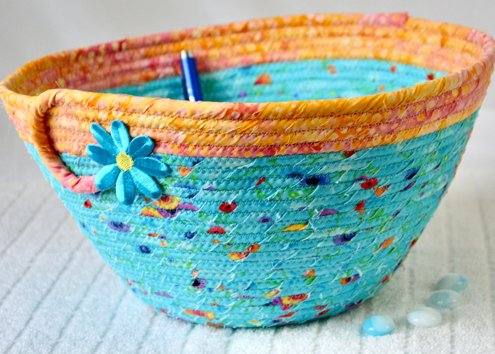 Handmade Tropical Fabric Basket, Caribbean Blue Napkin Holder, Bahama ...