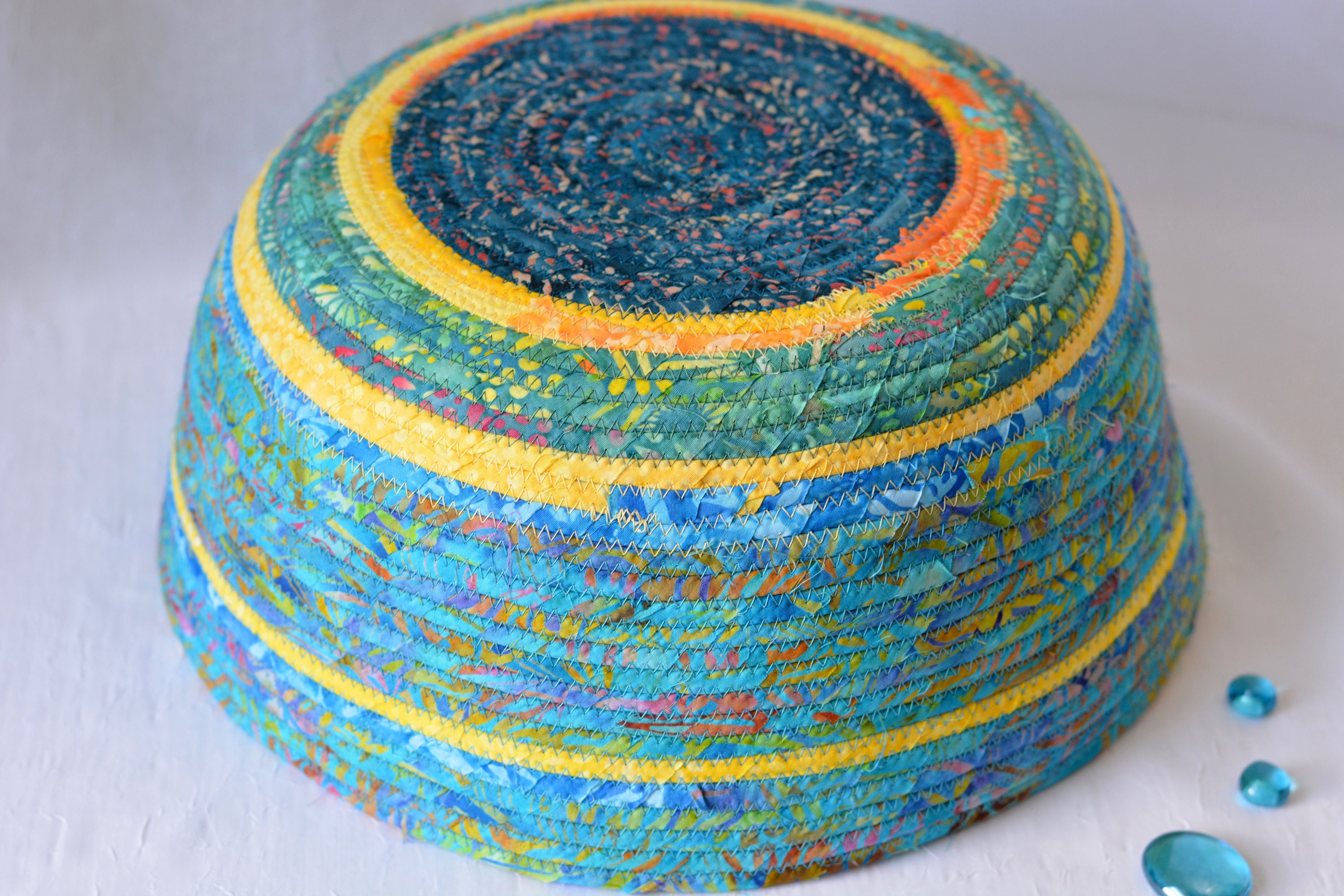 Tropical Batik Basket, Handmade Coiled Basket, Caribbean Fruit Bowl ...