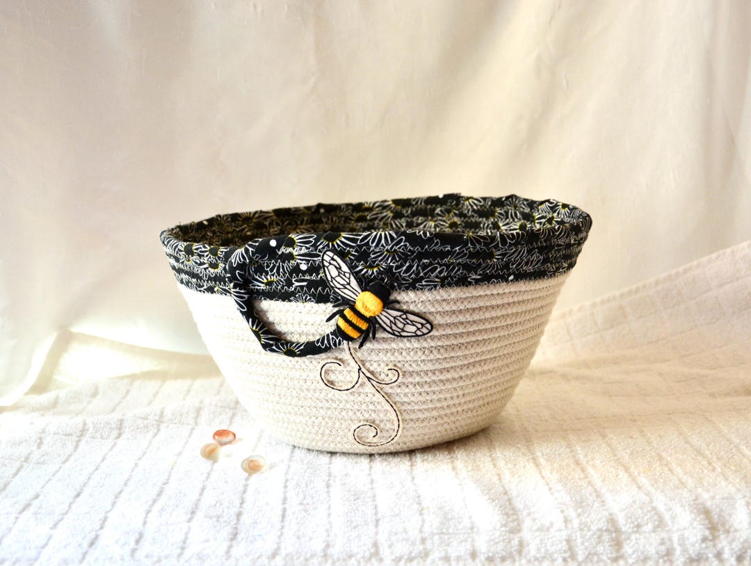 Spring Honey Bee Basket, Handmade Fruit Bowl, Napkin Holder, Neutrals ...