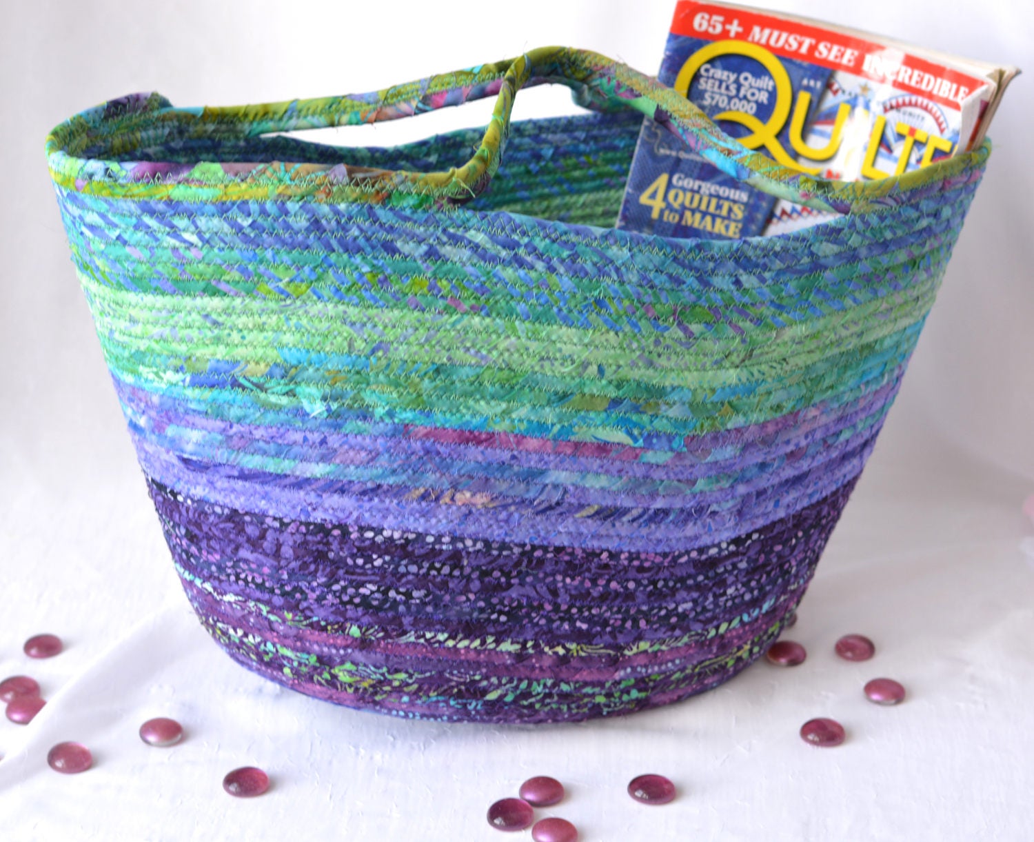 Purple Moses Basket, Handmade Batik Fiber Basket, Lovely Jade and ...