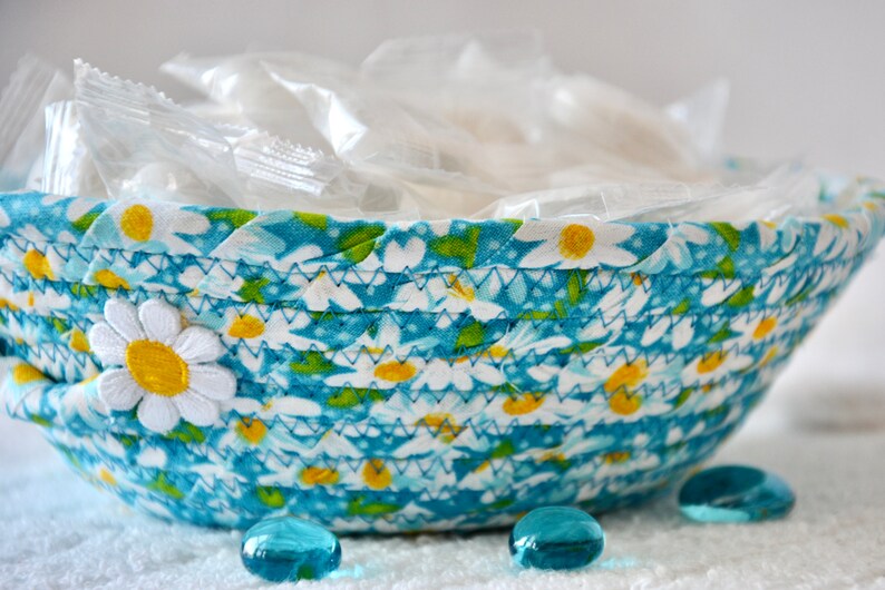 Handmade Aqua Fabric Basket: Spring Shabby Chic Floral Bowl - Etsy