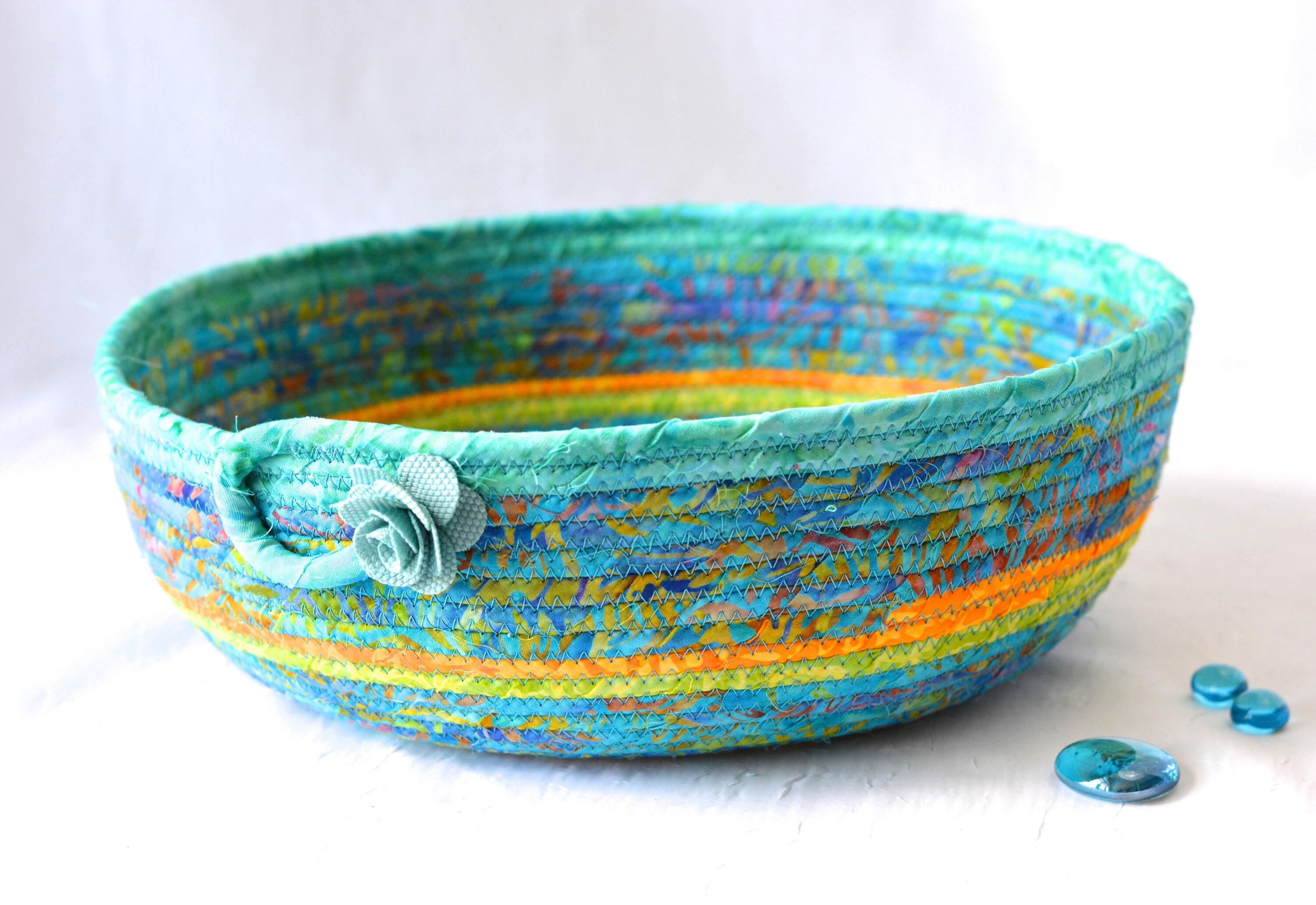 Tropical Batik Basket, Handmade Picnic Basket, Caribbean Batik Bowl ...