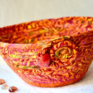 Funky Orange Bowl, Boho Batik Fabric Basket, Handmade Entry Key Bowl ...