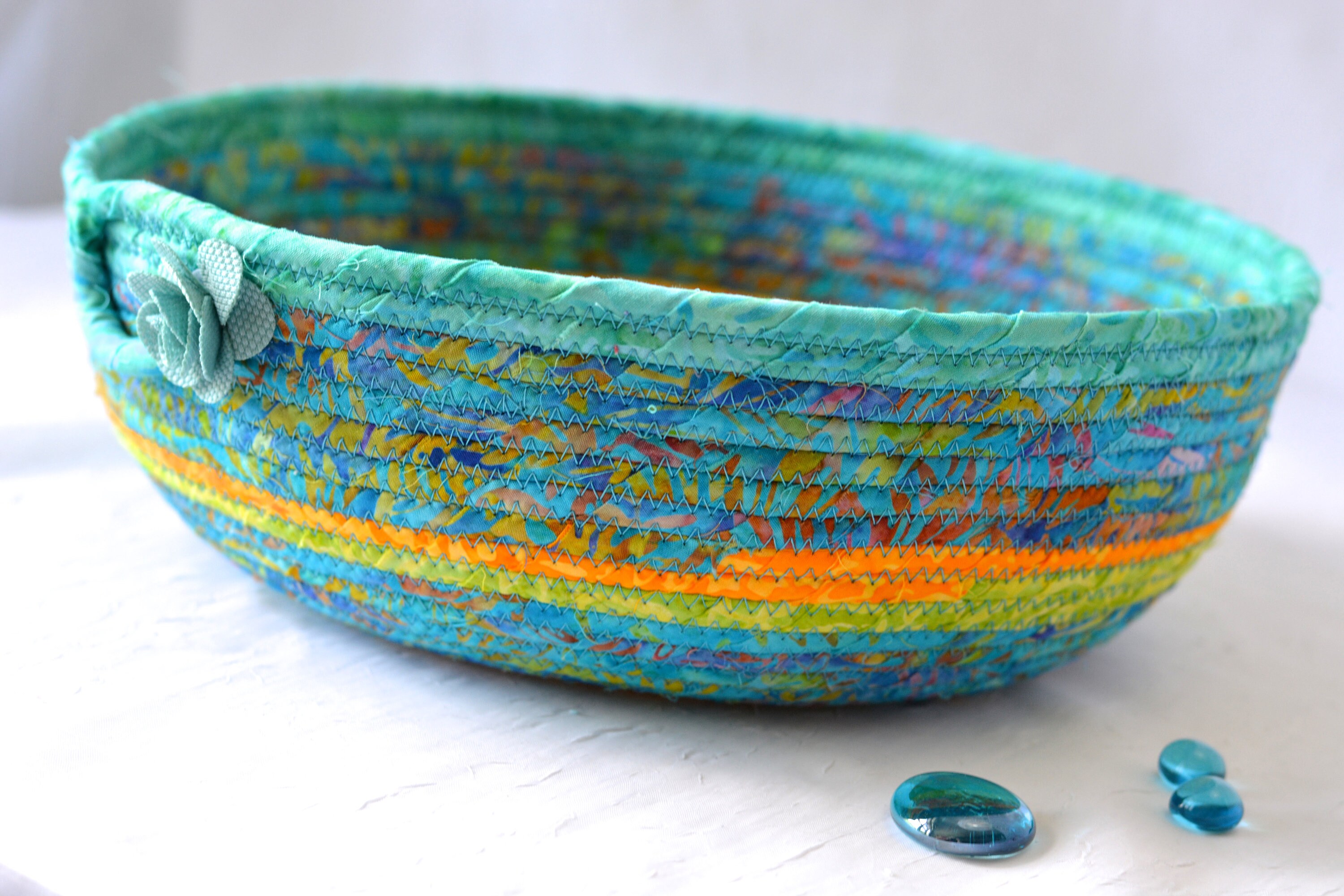 Tropical Batik Basket, Handmade Picnic Basket, Caribbean Batik Bowl ...