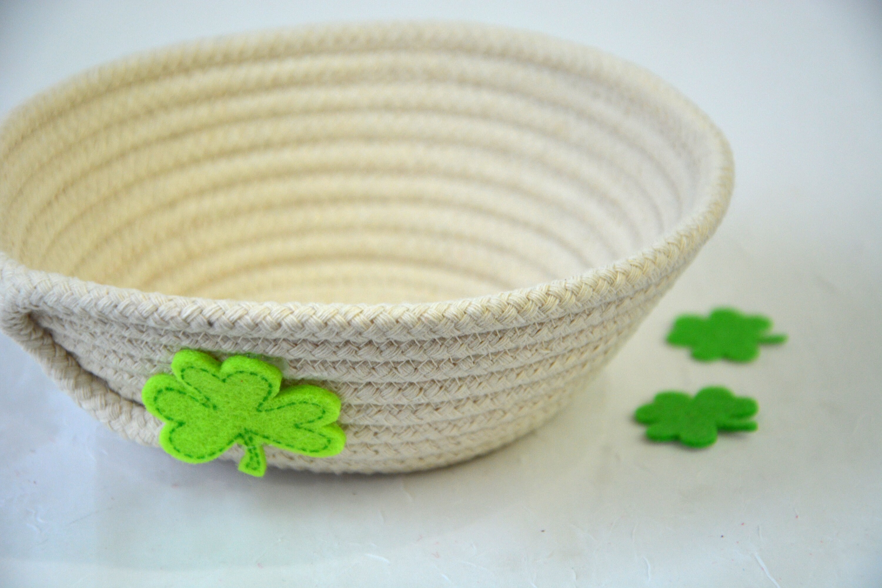 St. Patrick's Day Decor Bowl, Irish Shamrock Bowl, Handmade Rope Basket ...