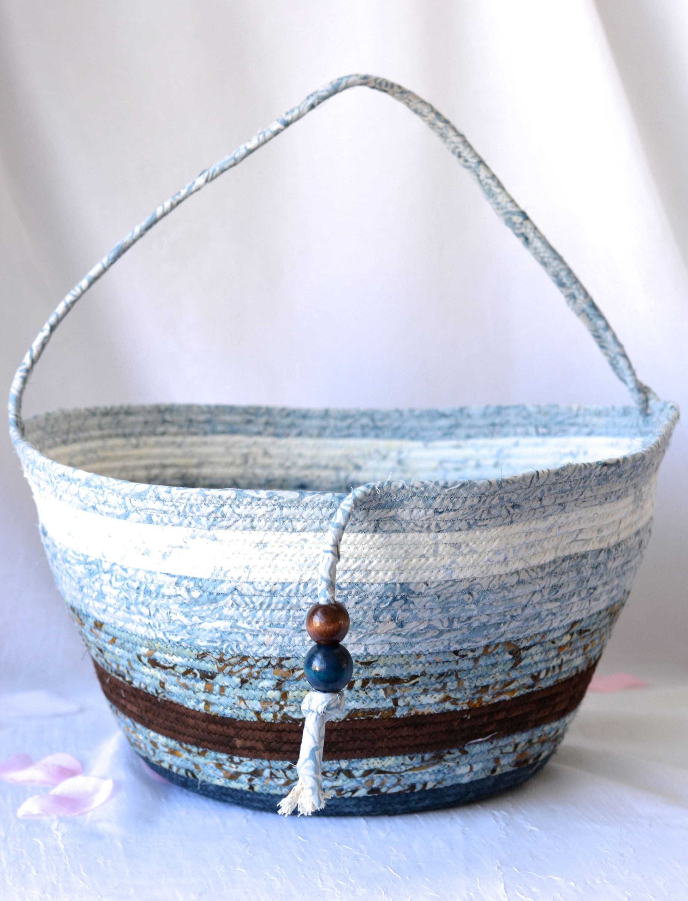 Blue Bolga Storage Container, Handmade Batik Basket, Coiled Rope Basket ...