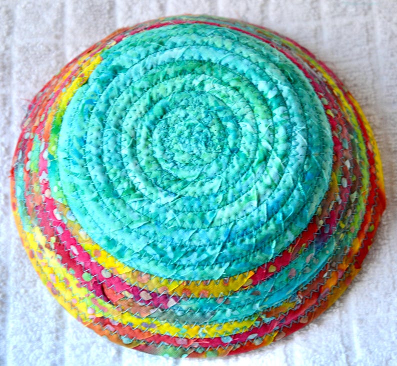 Handmade Aqua Batik Fabric Bowl: Decorative Candy Dish, Blue and Pink ...