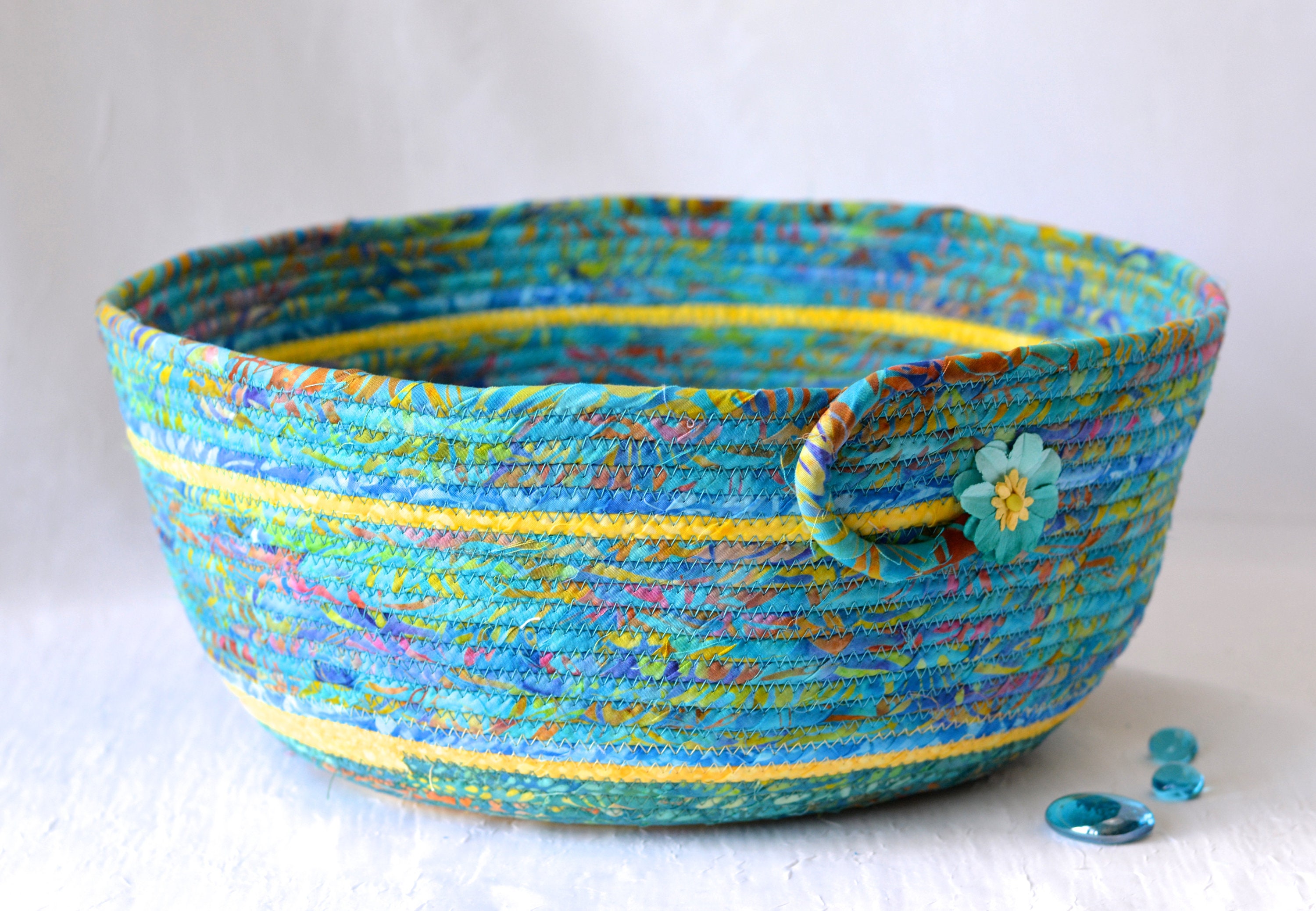 Tropical Batik Basket, Handmade Coiled Basket, Caribbean Fruit Bowl ...
