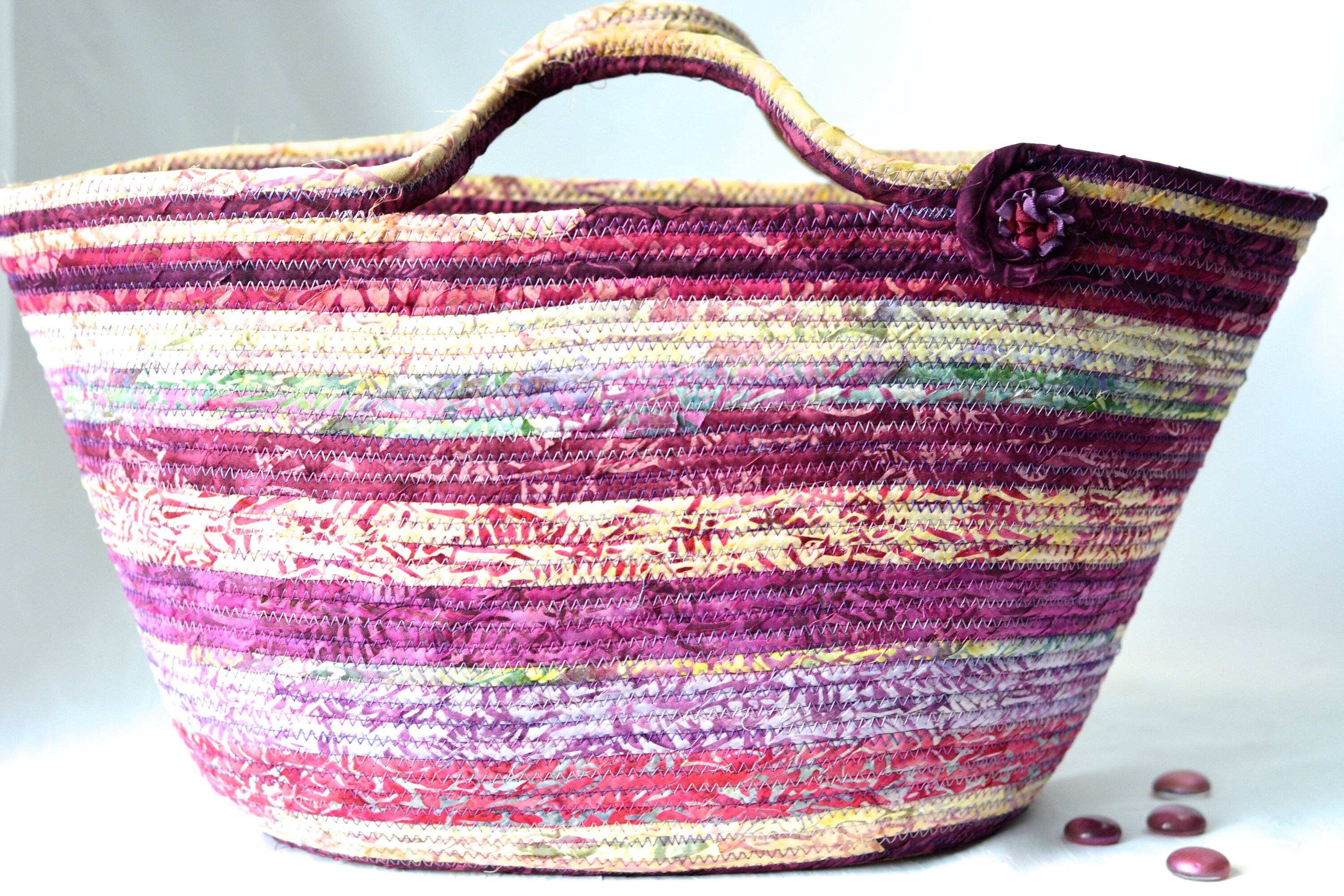 Country Tote Bag, Handmade Cranberry Basket, Modern Batik Fiber Basket ...