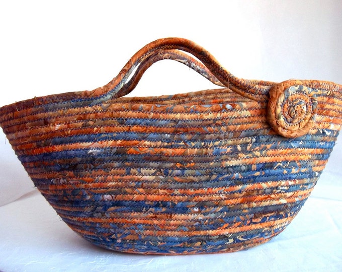 Autumn Coiled Basket, Handmade Tan Batik Gift Basket, Brown Batik ...