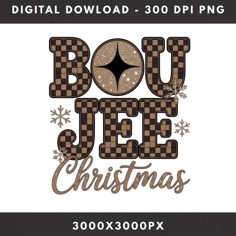 Boujee Christmas PNG File Brown Tan Glitter Plaid Digital Design High ...