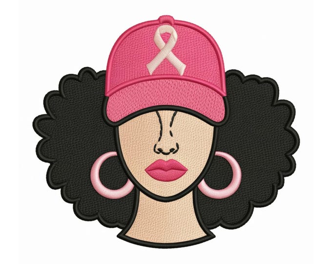Breast Cancer Embroidery File Black Woman Embroidery Design Pink Ribbon ...