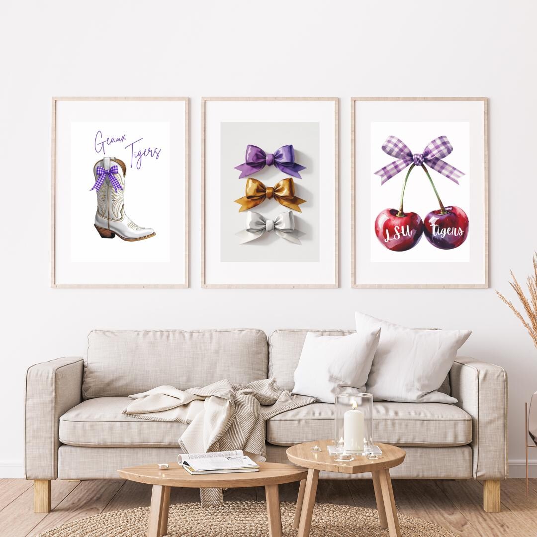 LSU Watercolor Art Print Set: Louisiana State University Dorm Decor ...