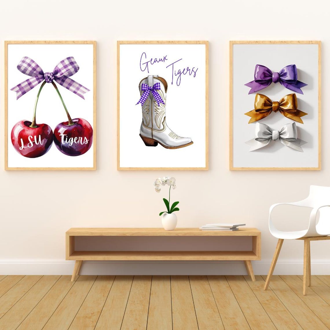 LSU Watercolor Art Print Set: Louisiana State University Dorm Decor ...
