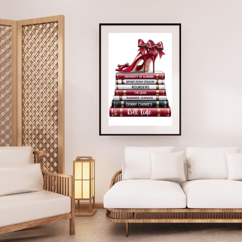 Alabama Book Stack Art Print: Crimson Tide Landmarks (digital Download ...