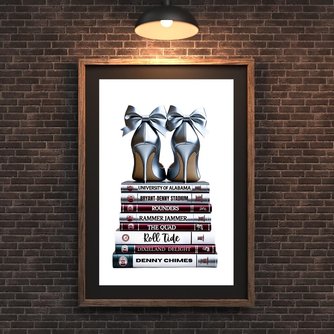 Alabama Crimson Tide Book Stack Print: Silver Heels Dorm Decor (digital ...