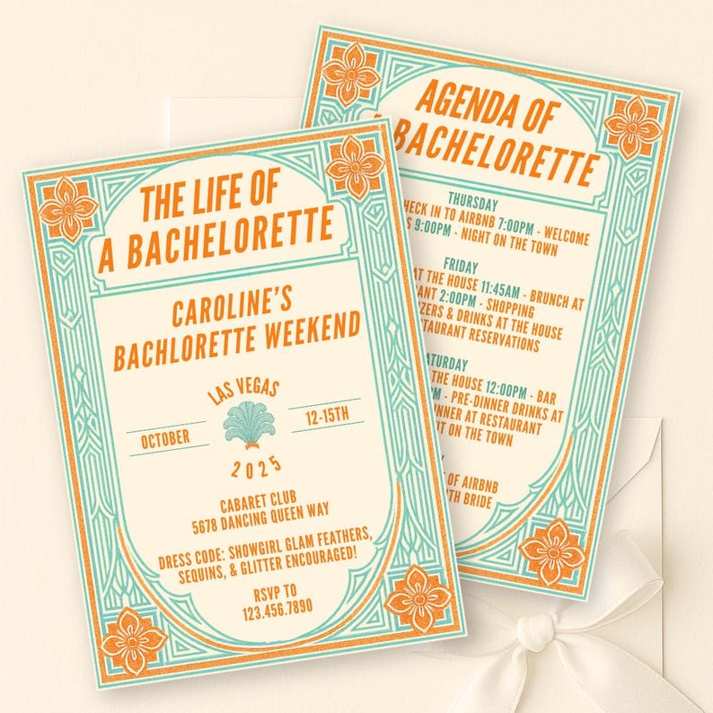 Retro Showgirl Bachelorette Weekend Bundle: Vegas Invitation, Itinerary ...