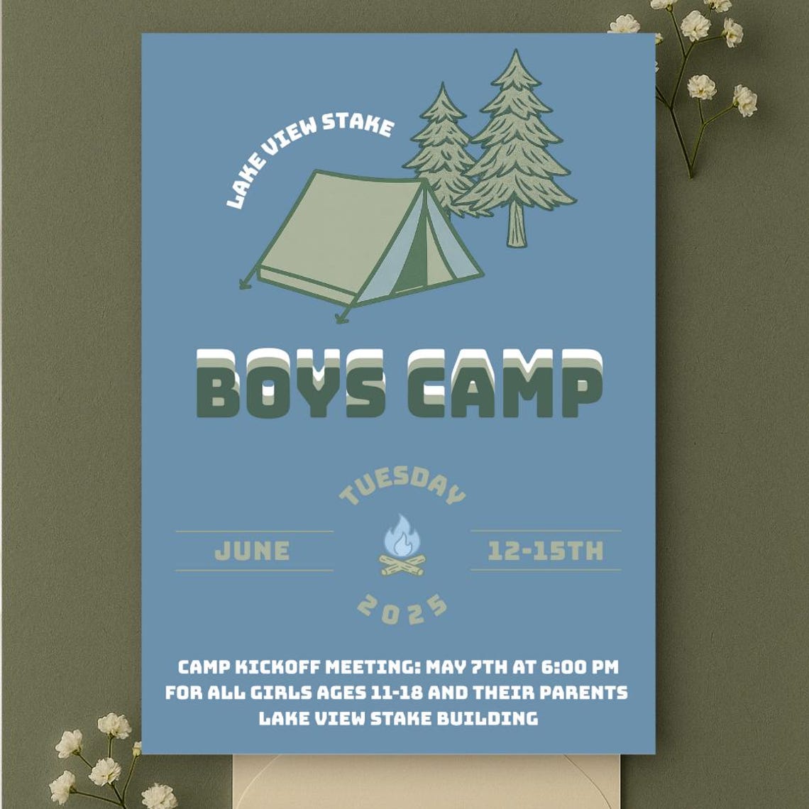 Boys Camp Invitation Template - Blue & Green Design - Instant Download ...