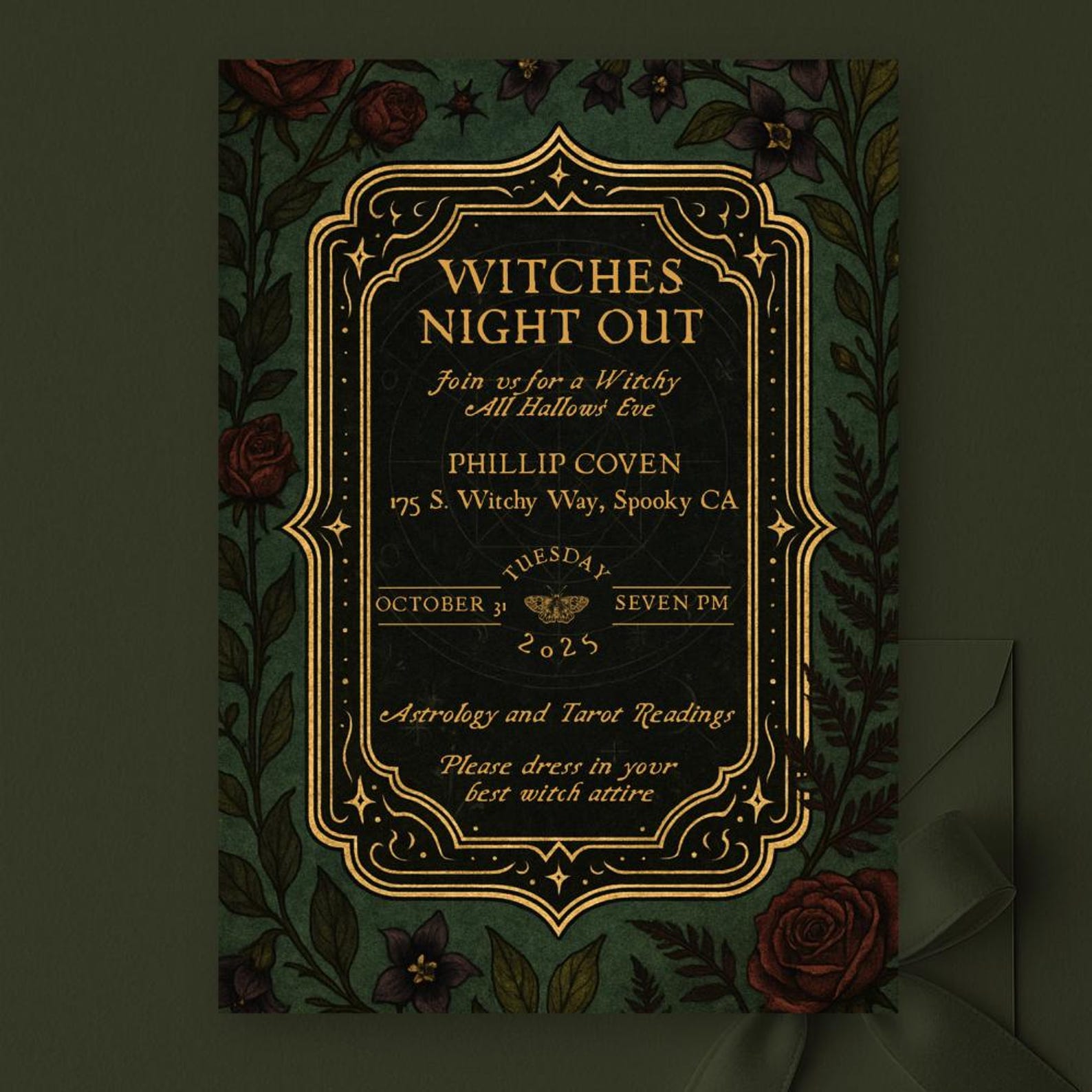 Witches Night Out Invitation Template - Dark Academia Gothic Design ...