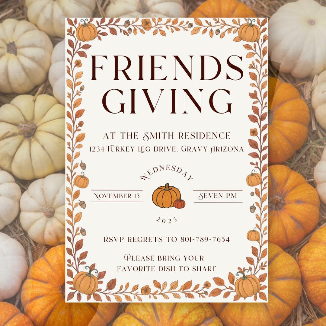 Friendsgiving Invitation Template | Elegant Fall Foliage Potluck Invite ...