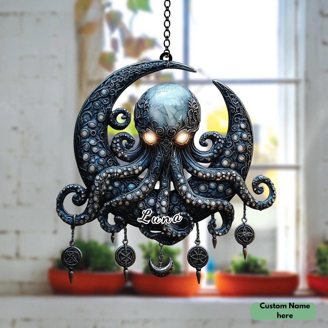 Eldritch Octopus Acrylic Suncatcher – Moonlit Cthulhu, Gothic Fantasy ...
