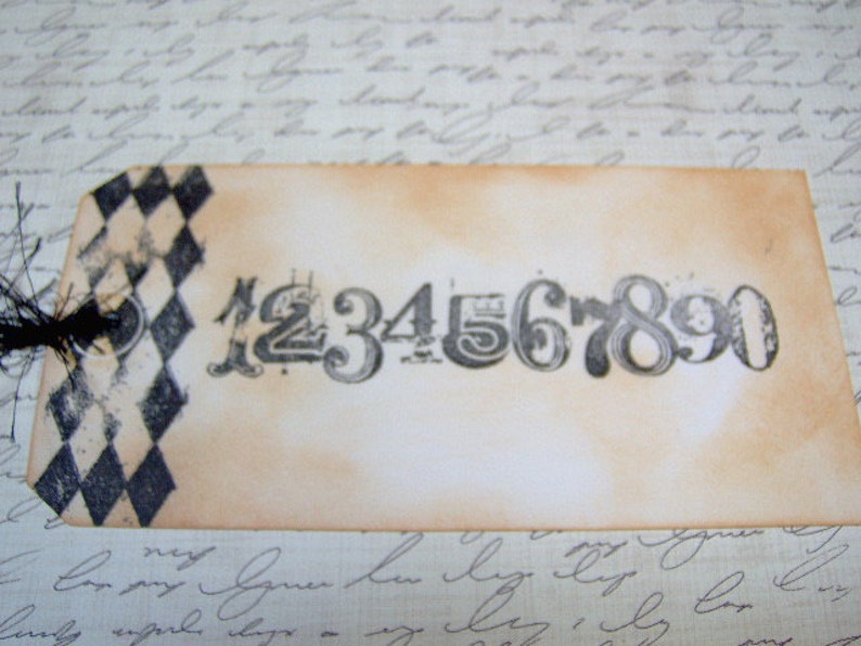 Vintage Themed Hand Stamped Numbers Gift Tags - Set of 4 Ex-large Tags ...