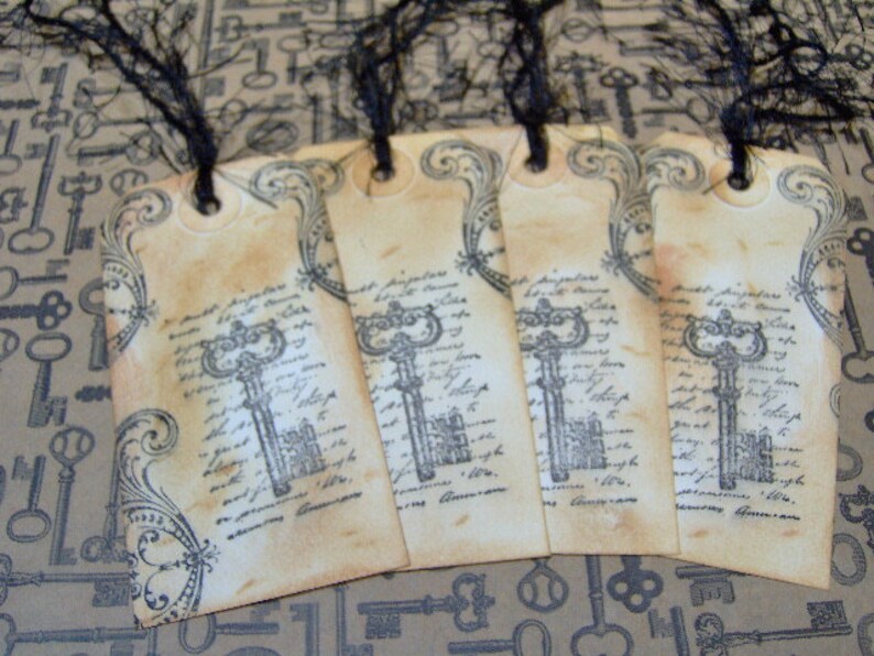 Vintage Paris Style Antiqued Key Themed Gift Tags - Set of 4 Medium ...