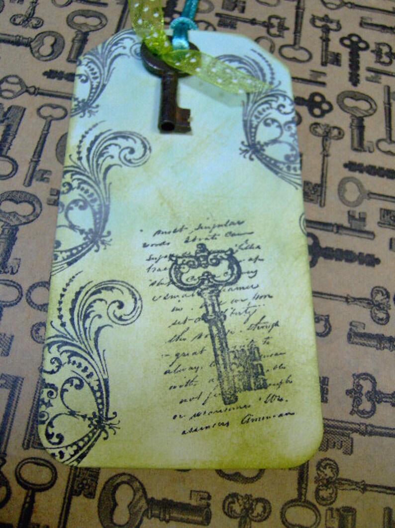 Vintage Paris Style Antiqued Key Themed Gift Tag With Real - Etsy