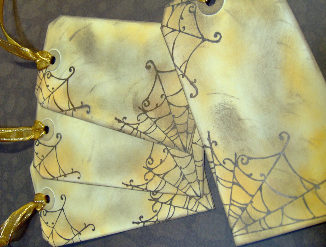 Gift Tags-halloween Spider Web Vintage Themed Custom Hand Stamped and ...