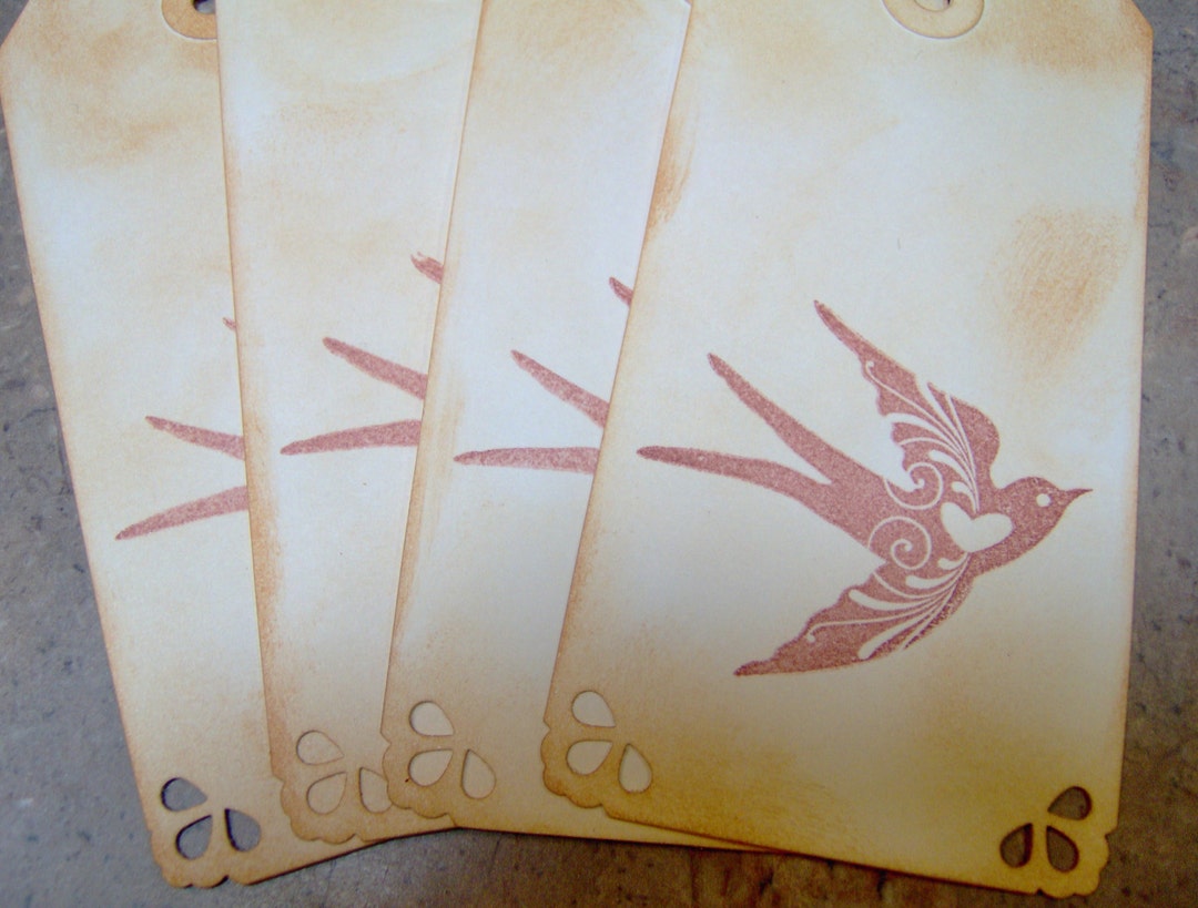Love Bird Vintage Gift Tags - 4 Large Hand Stamped and Ink Distressed ...