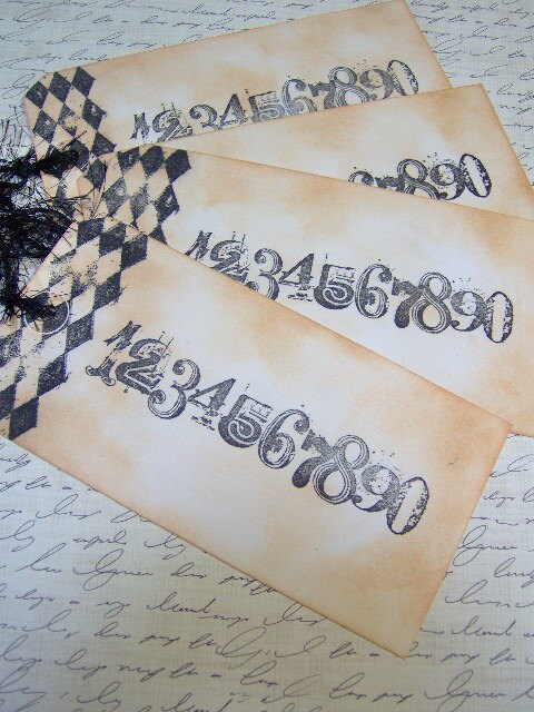 Vintage Themed Hand Stamped Numbers Gift Tags - Set of 4 Ex-large Tags ...