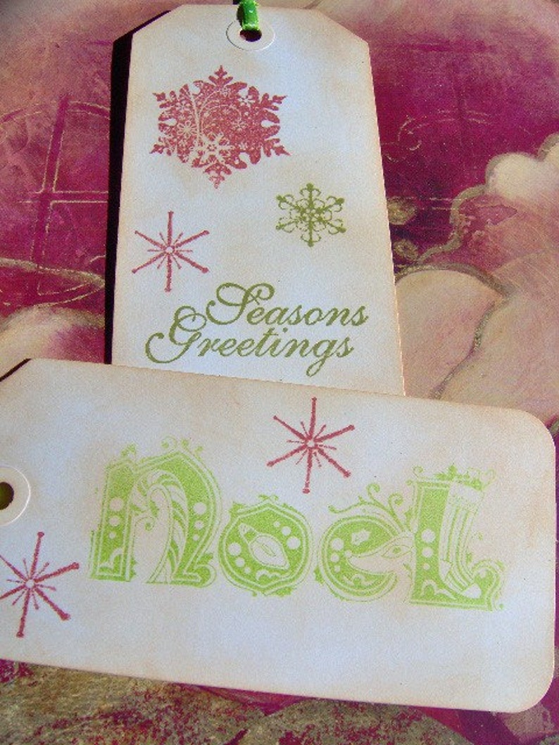 Christmas Greetings Vintage Themed Hand Stamped Gift Tags-gift Tags ...