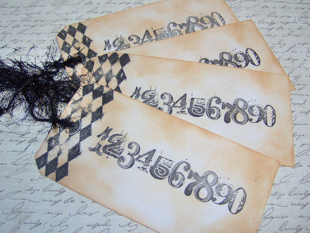 Vintage Themed Hand Stamped Numbers Gift Tags - Set of 4 Ex-large Tags ...