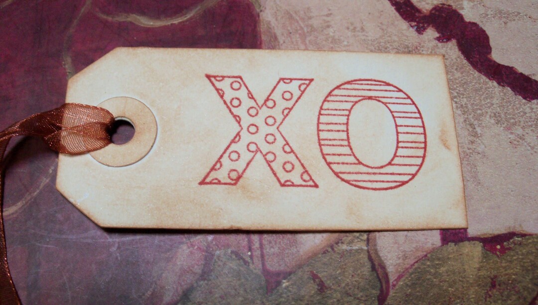 Vintage XO Style Gift Tags-gift Tags-hand Stamped Gift Tags-ink ...