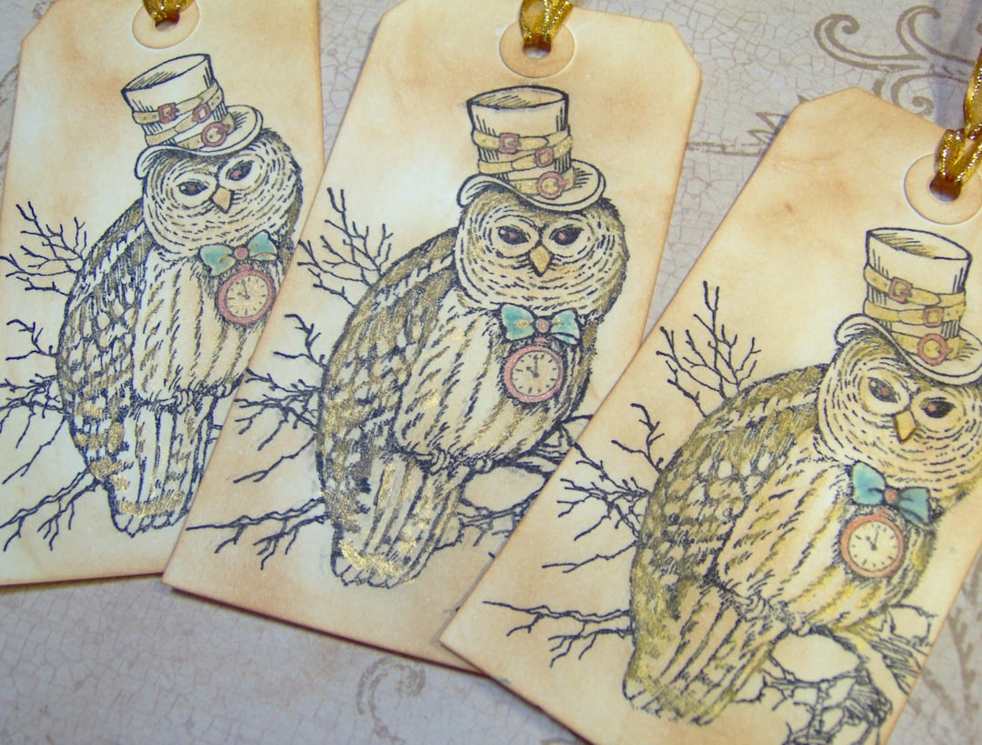 Gift Tags-vintage Themed Glitter Owls Gift Tags or Travel Tags - Owls ...