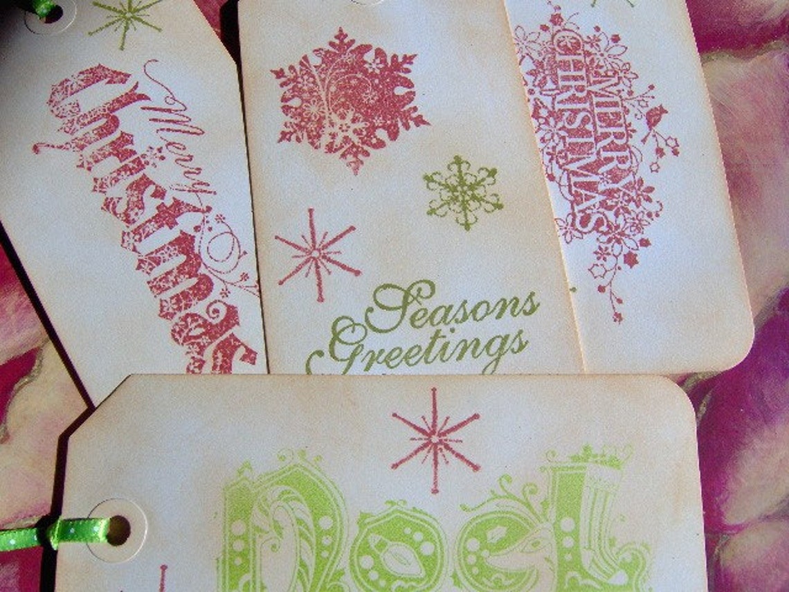 Christmas Greetings Vintage Themed Hand Stamped Gift Tags-gift Tags ...